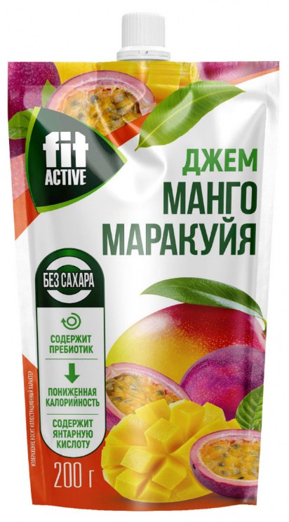 Джем FitActive, манго и маракуйя на стевии, 200 гр