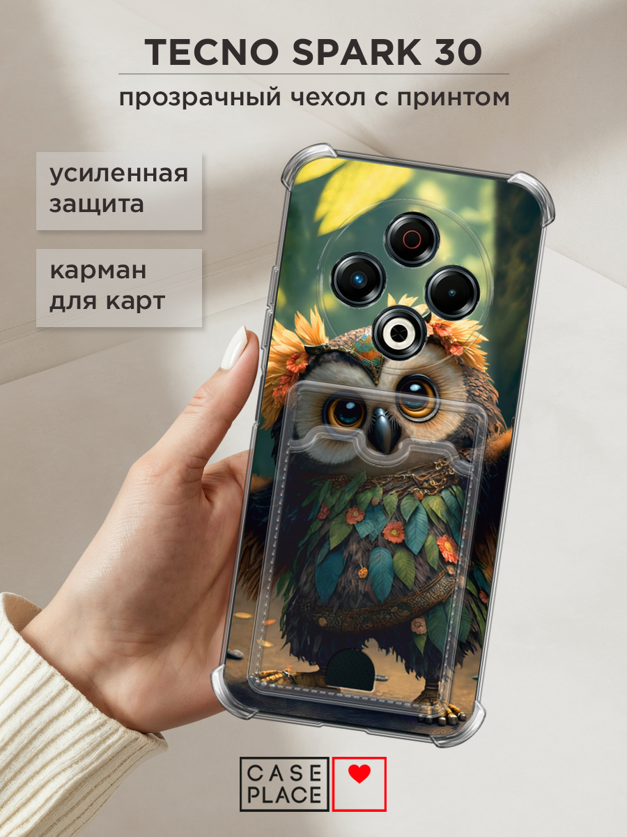 Чехол на Tecno Spark 30 (Текно Спарк 30) с картой и принтом Тропическая сова