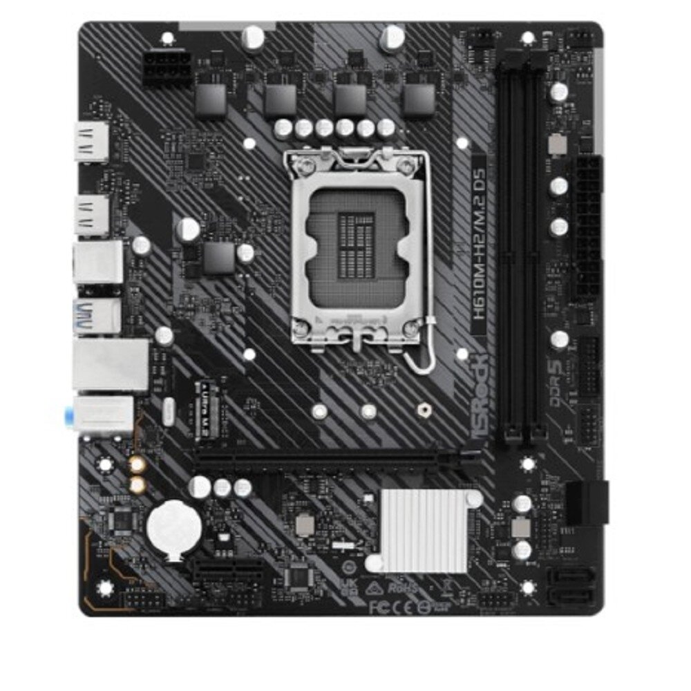 Материнская плата ASROCK H610M-H2/M.2 D5, Socket 1700, Intel®H610, 2xDDR5-4800, HDMI+HDMI, 1xPCI-Ex16, 1xPCI-Ex1, 4xSATA3, 1xM.2, 8Ch Audio, GLan, (4+2)xUSB2.0, (2+2)xUSB3.2, 1xPS/2, mATX, RTL