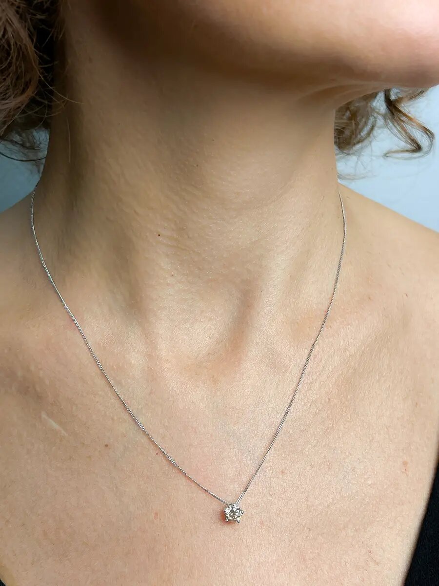 Колье, белое золото, 585 проба, родирование, бриллиант