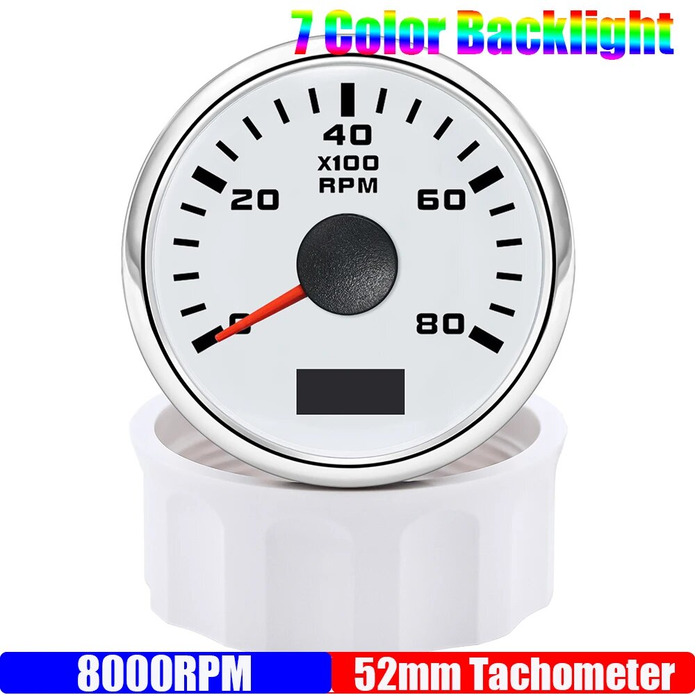 2 "52 мм тахометр, 7 цветов, 3000,4000,6000,7000,8000 об/мин, измеритель часов для морской лодки, автомобиля, 12 В, 24 В, водонепроницаемый, IP67, на заказ 8000RPM WS
