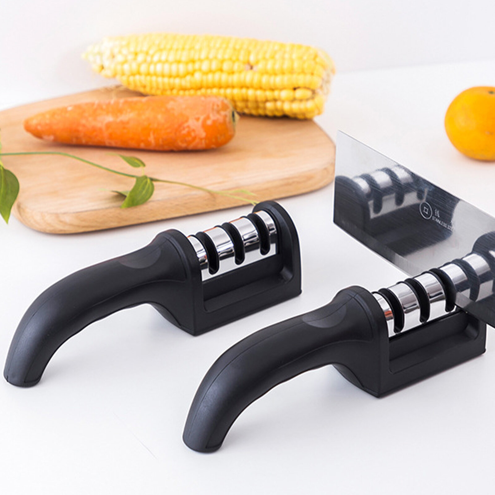 Черная кухонная 3-ступенчатая точилка для ножей, эргономичная, удобная, с использованием инструмента для заточки ножей