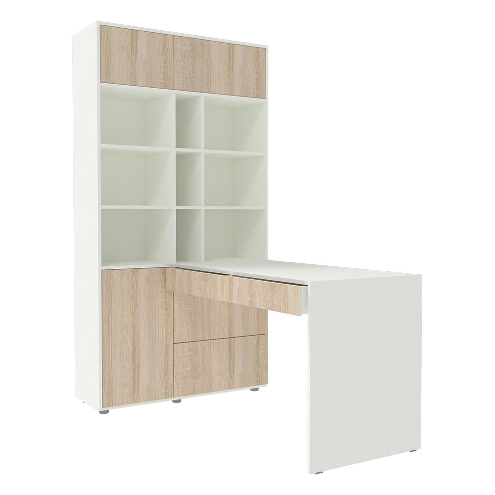 Стол письменный со стеллажом 1000 Белый Дуб Сонома