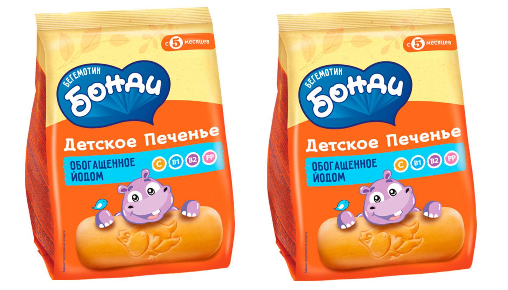 Печенье Бегемотик Бонди детское, обогащенное йодом, 180 гр - 2 штуки