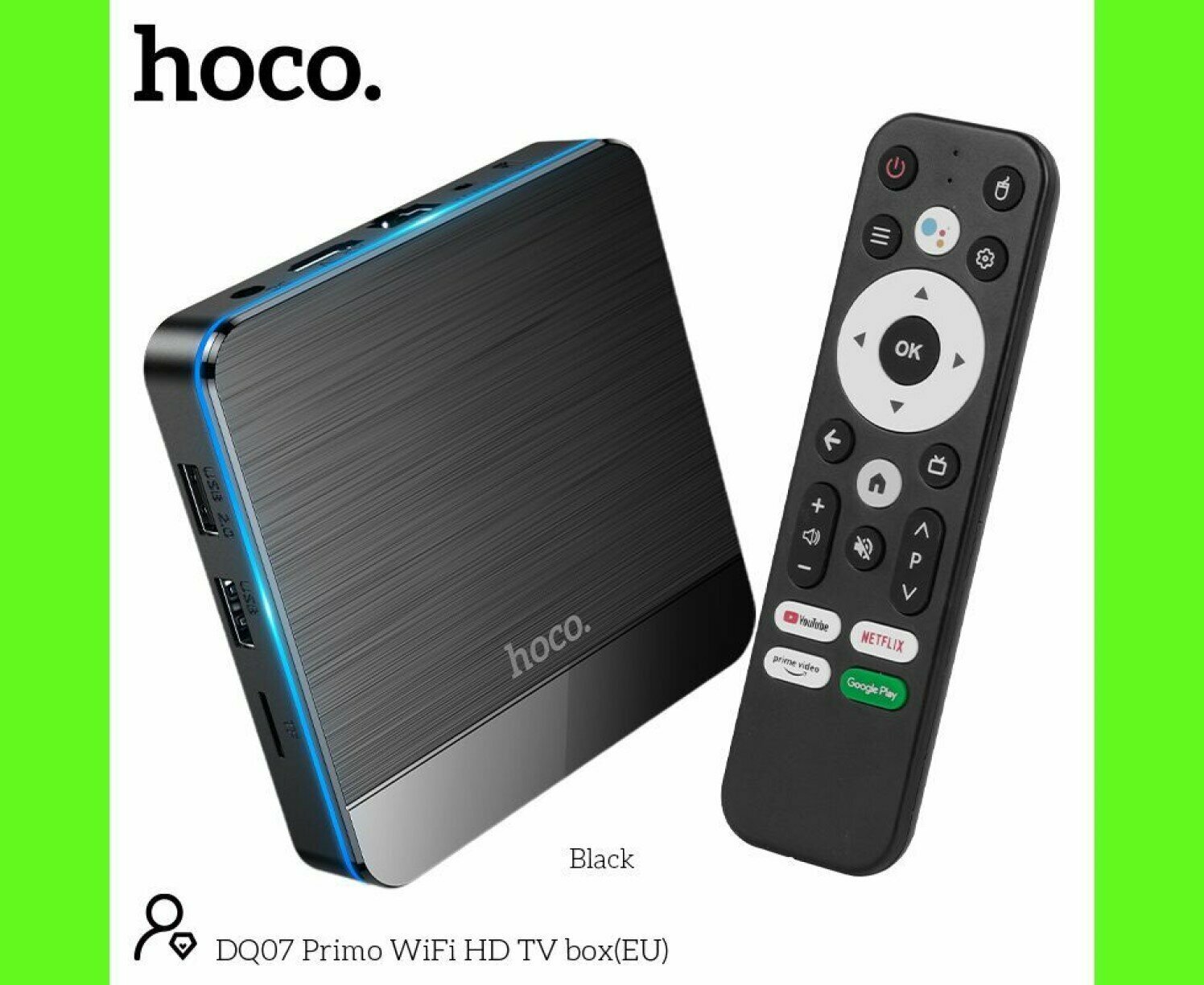 Смарт-ТВ приставка HOCO DQ07 Primo WiFi 4K черный Cortex-A55, Android 4GB+64GB