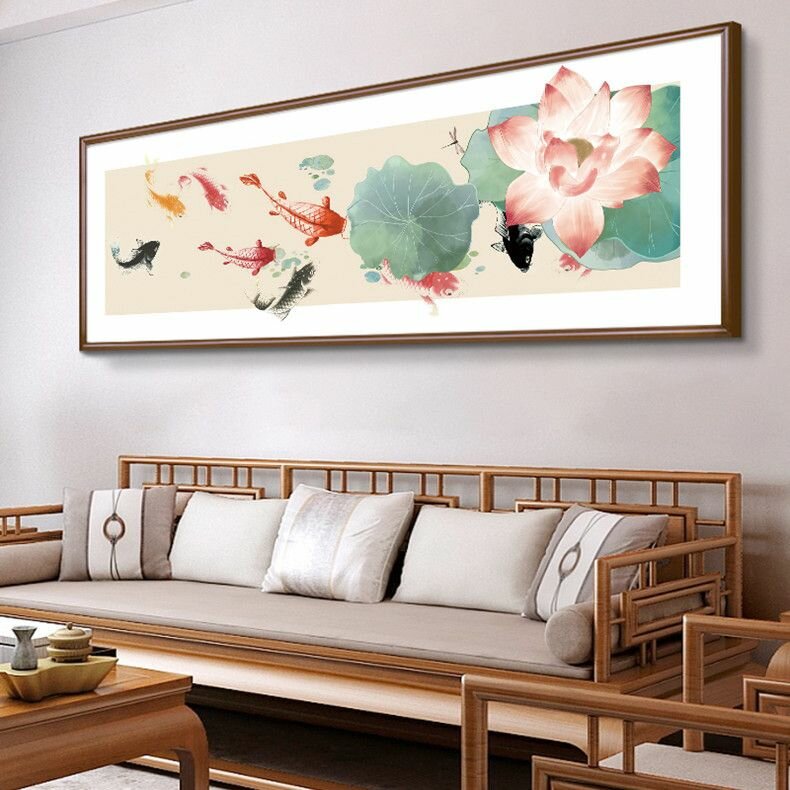 Набор для вышивания крестом, вышивка крестиком Рыба и лотос, 11CT 150x53cm (без подрамника, без рамки)