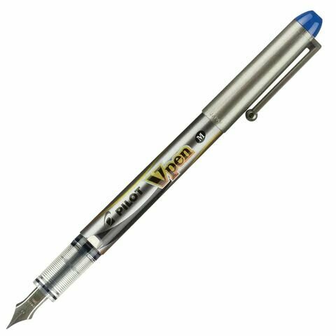 12 шт. Ручка перьевая PILOT V-Pen, синяя, корпус серый, линия письма 0,58 мм, SVP-4M L