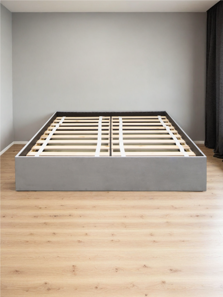 Кровать М-Стиль "Эшли", без изголовья, без матраса, серый велюр, 200x160x30 см