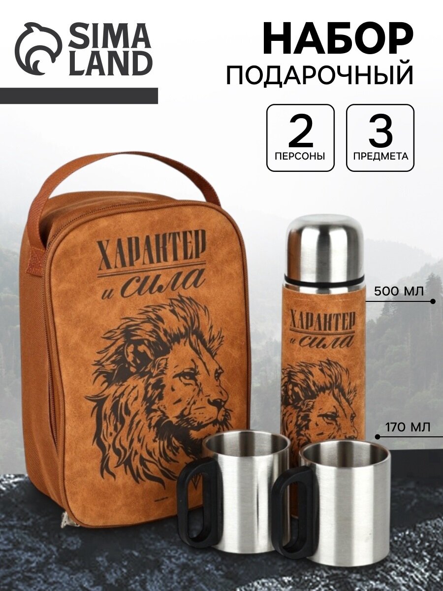 Подарочный набор "Характер и сила", термос, кружка, сумка с ручками