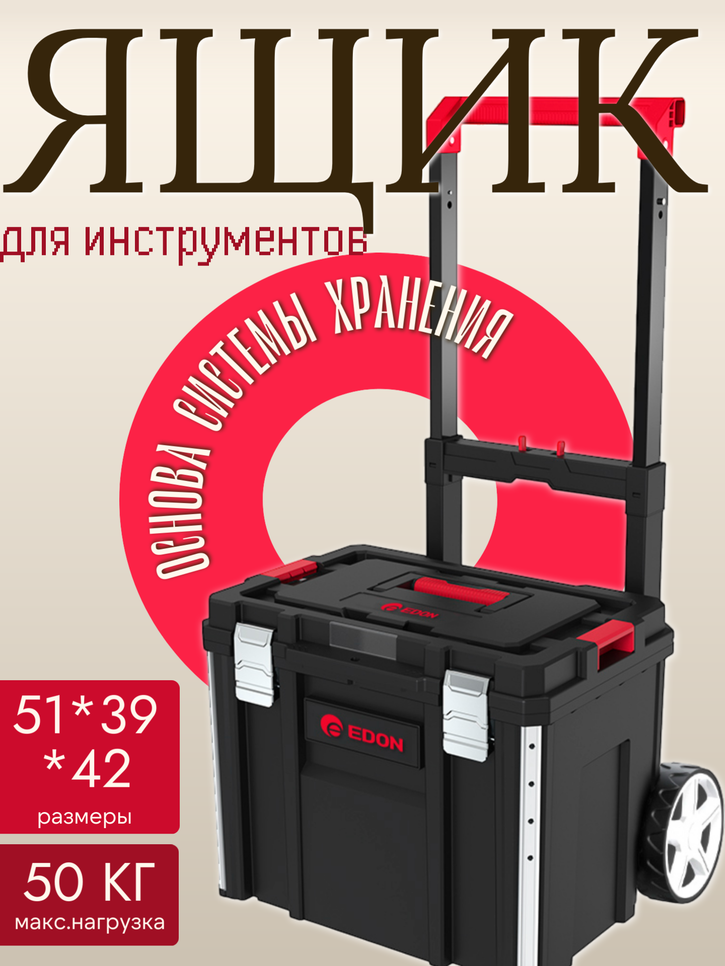 Ящик для хранения и транспортировки инструментов на колесах Edon TH-2221 (39766edon)