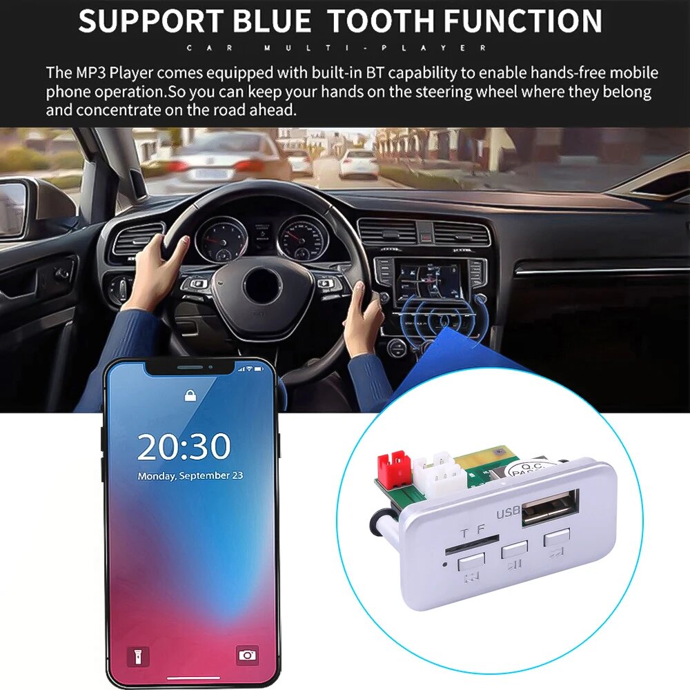 MP3-плеер 12В Bluetooth 5.0 с FM, Silver — фото 1