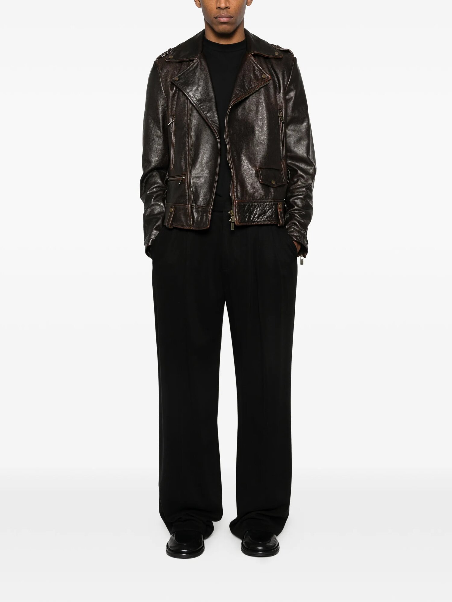 Куртка Salvatore Santoro Leather biker jacket, размер 50, коричневый — фото 1