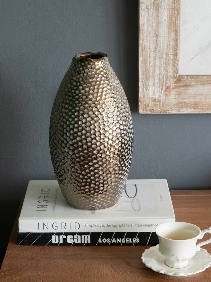 Ваза Glasar "Соты", керамика, винтажная отделка, 14x14x28 см