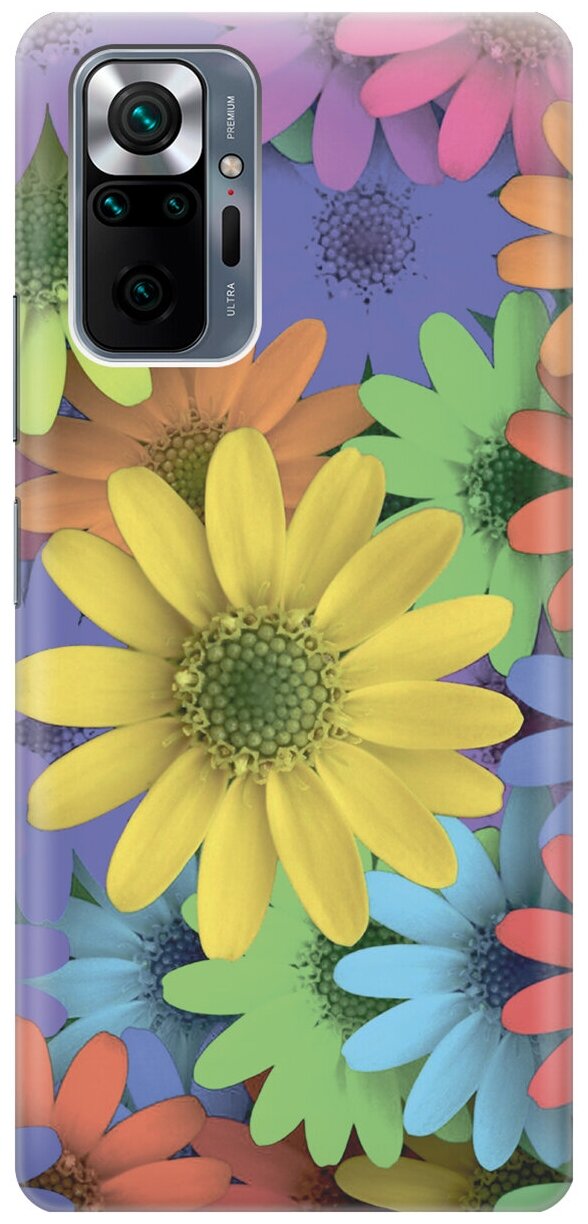Силиконовый чехол на Xiaomi Redmi Note 10 Pro, Сяоми Редми Ноут 10 Про с принтом "Букет из разнозветных ромашек"