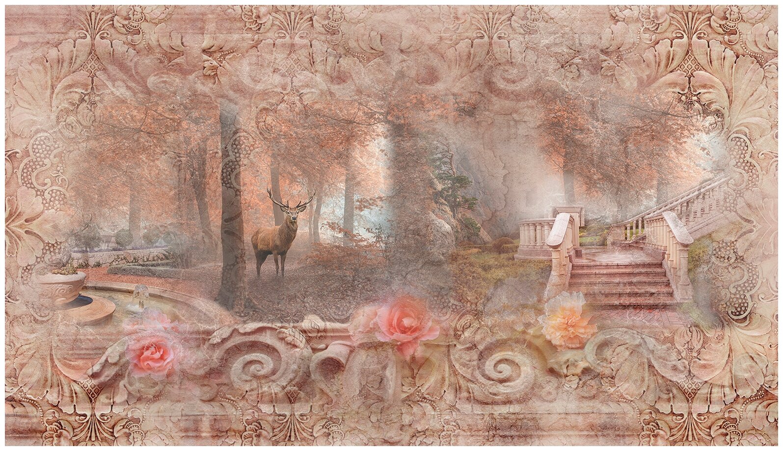 Фотообои Уютная стена "Романтическое настроение в парке" 470х270 см Бесшовные Премиум (единым полотном)