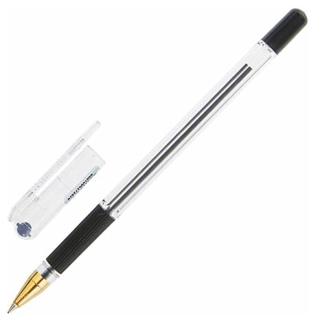 Ручка шариковая масляная с грипом MUNHWA "MC Gold", черная, корпус прозрачный, узел 0.5 мм, линия письма 0.3 мм, BMC-01