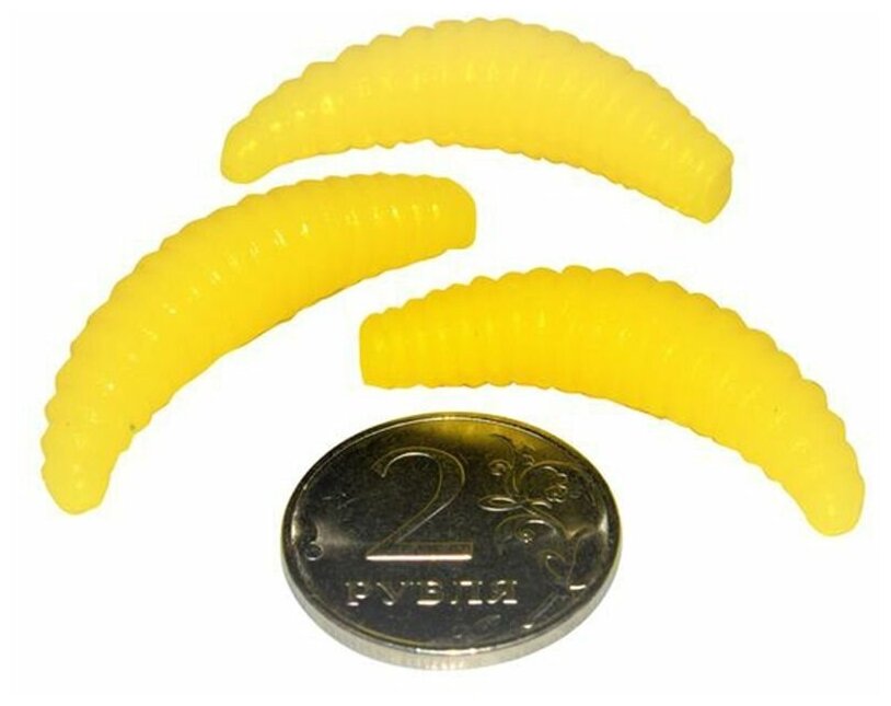 Мягкая форелевая силиконовая приманка для рыбалки TROUT EXPERT серия MAGGOT - личинка (#M3810, 38 мм, 10 шт в банке, сыр) Жёлтый