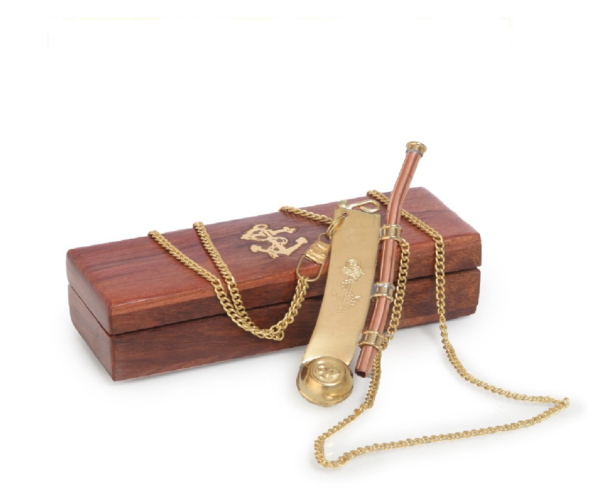 Медный свисток боцманский в шкатулке из красного дерева (oxan)