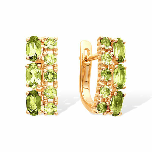 Серьги, золото, 585 проба, хризолит