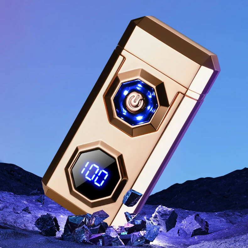 Мощная дуговая зажигалка FutuFlare с фонариком, золотая