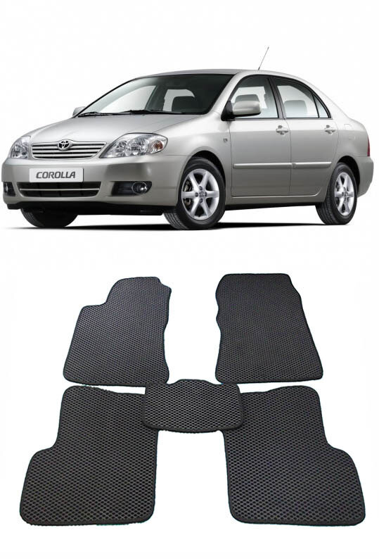 Ева коврики Toyota Corolla IX (E120, E130) 2001 - 2007/ Ева ЭВА сота/ цвет Черный c красной окантовкой / EVA Smart / коврики в салон автомобиля Тойота