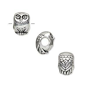 Бусина металлическая, 12х9мм, TierraCast, сова, базовый материал - оловянный сплав, посеребренная с чернением, 1 шт.
