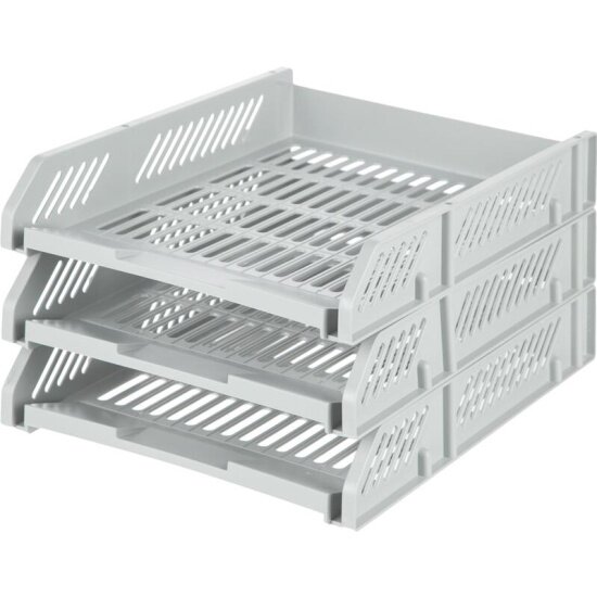 Лоток для бумаг Deli горизонтальный E9209 набор 3шт на металл. стерж серый