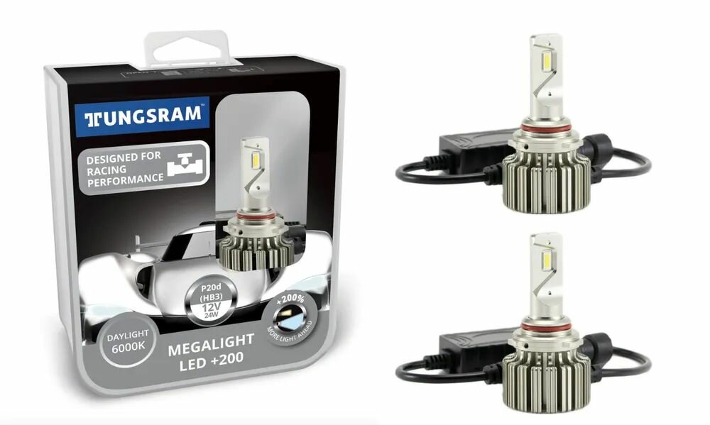 Лампа автомобильная HB3 12V-LED (P20d) 6000K 24W Megalight LED +200 (пу.2 шт.)