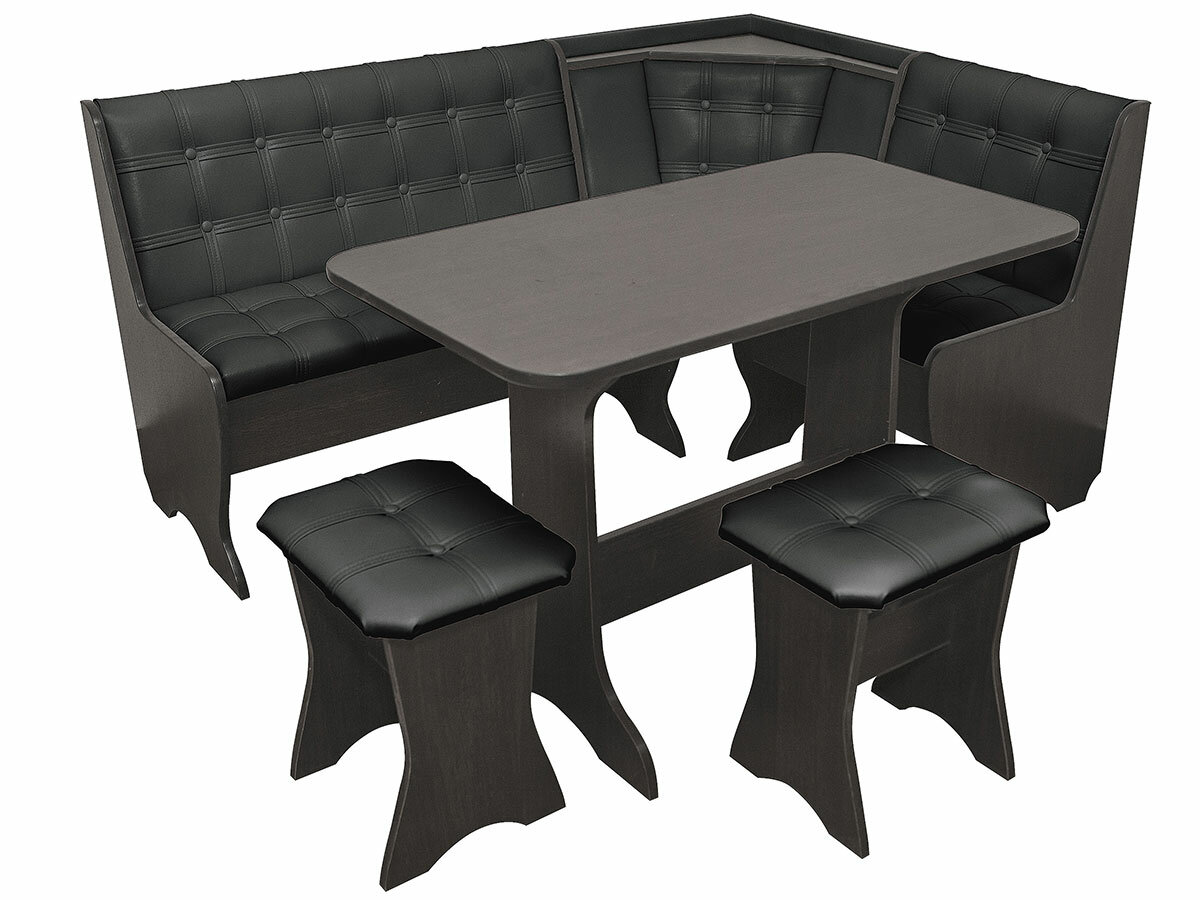 Кухонный уголок "Стиль-19"набор, в цвете "венге", обивка из экокожи черный