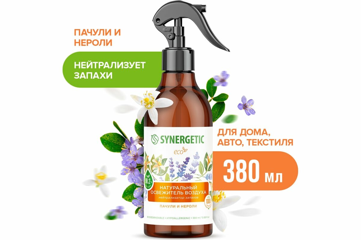 SYNERGETIC Освежитель воздуха с нотами пачули и нероли, 380 мл, код 900003 аромат