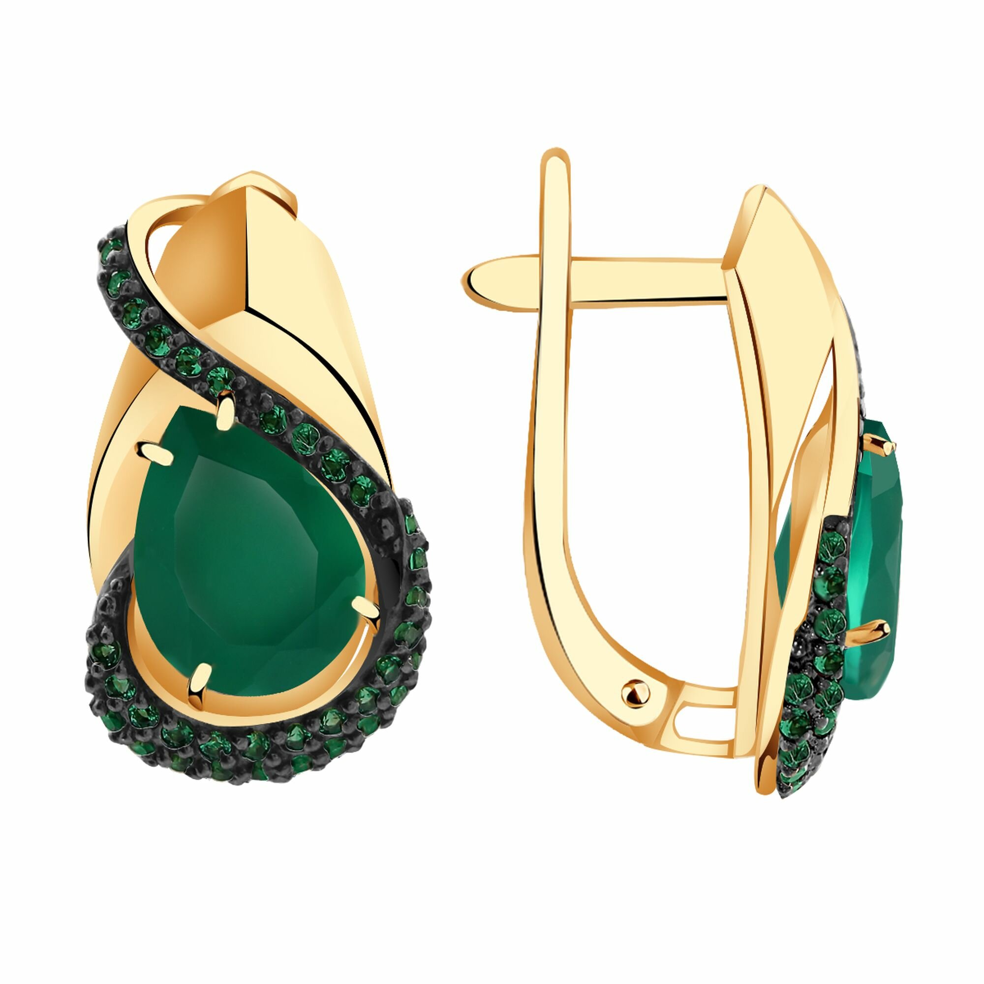 Серьги, красное золото, 585 проба, агат, фианит