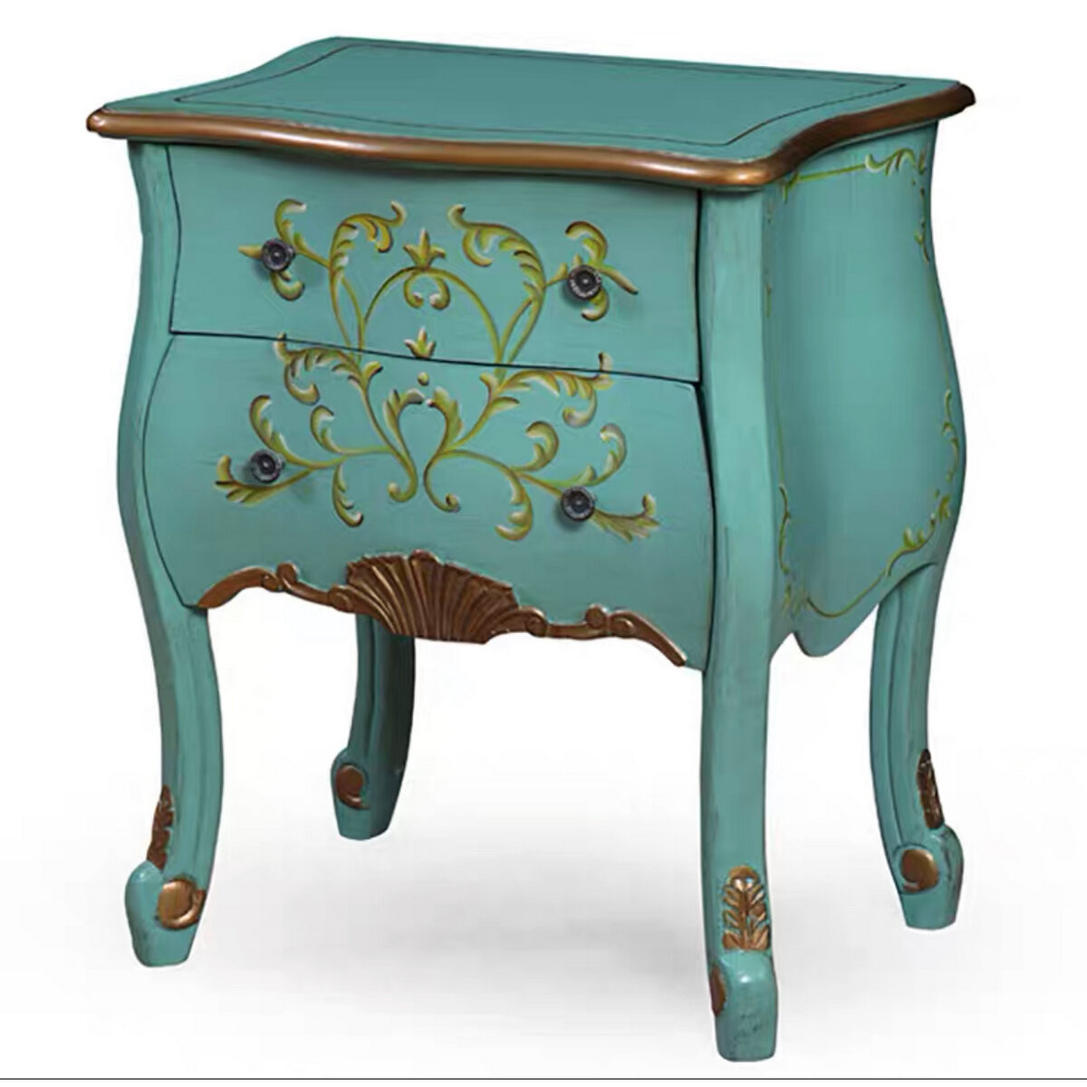 Тумбочка Amien из натурального дерева в американском стиле (бирюзовый)