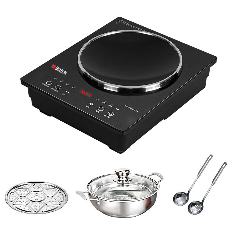 Индукционная плита Dematai, с кастрюлей, сенсорное управление, 3500Вт, черная