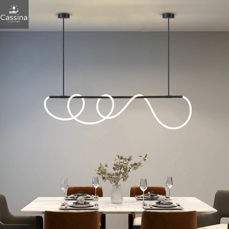 Люстра потолочная HJ050-2-3 Cassina светодиодная Современная железная люстра с LED-подсветкой и дистанционным управлением, идеально подходит для кабинета, столовой и гостиной длина1500мм -черный