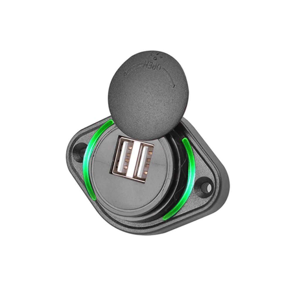 Быстрое зарядное устройство QC 3.0 с двумя USB-портами и подсветкой. Адаптер питания Oval 3.1A Green