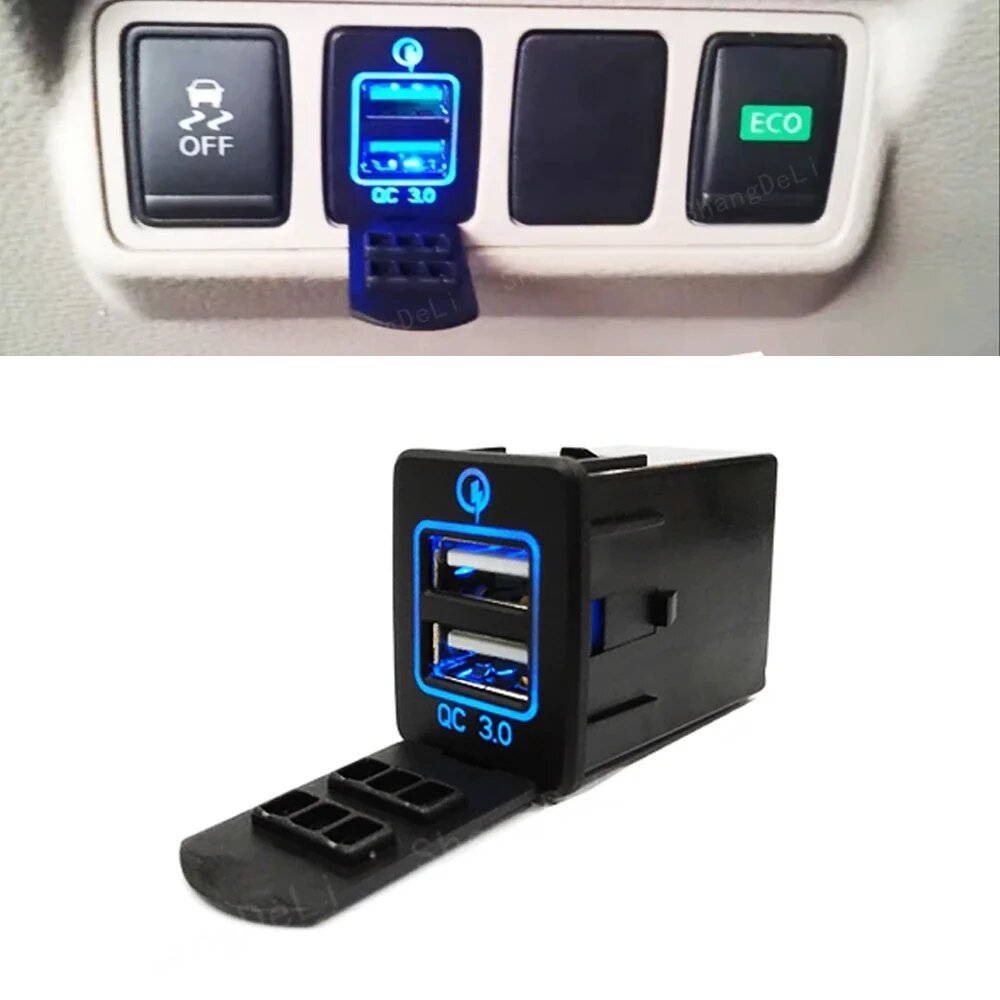 Автомобильный USB адаптер с QC 3.0, синий, для Nissan X-Trail, Qashqai, Rogue