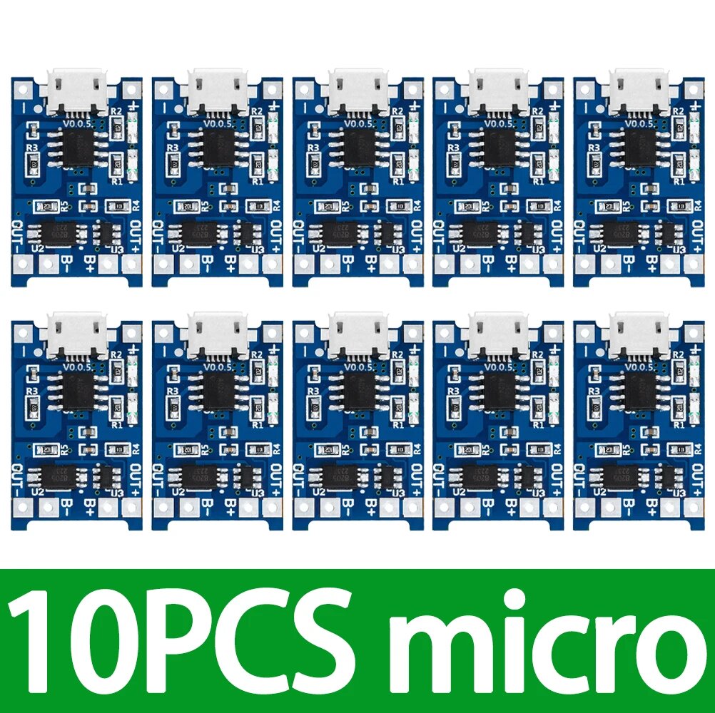10шт Модуль зарядки TP4056 для литиевых батарей 18650 micro