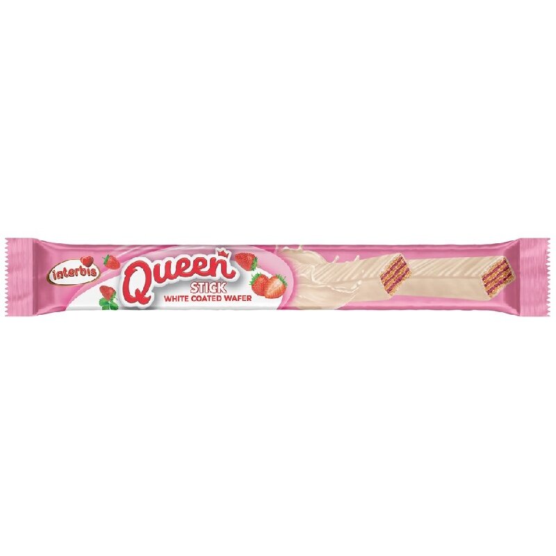 Вафли QUEEN Stick Strawberry с клубничной начинкой в белой глазури (30гшт. шоубокс) 30г4