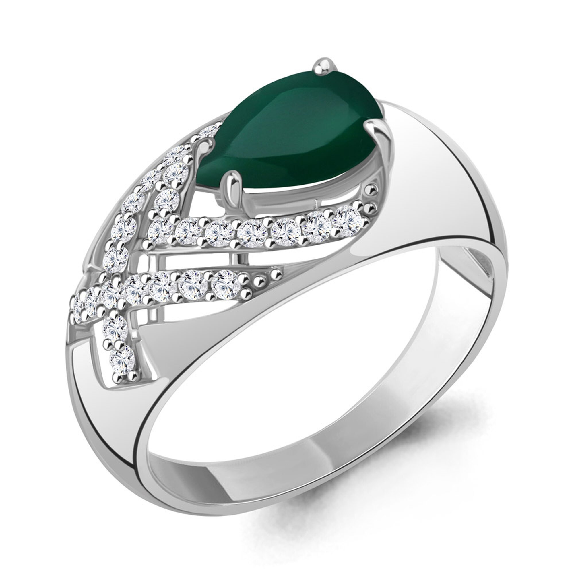 Кольцо, серебро, 925 проба, родирование, агат, фианит