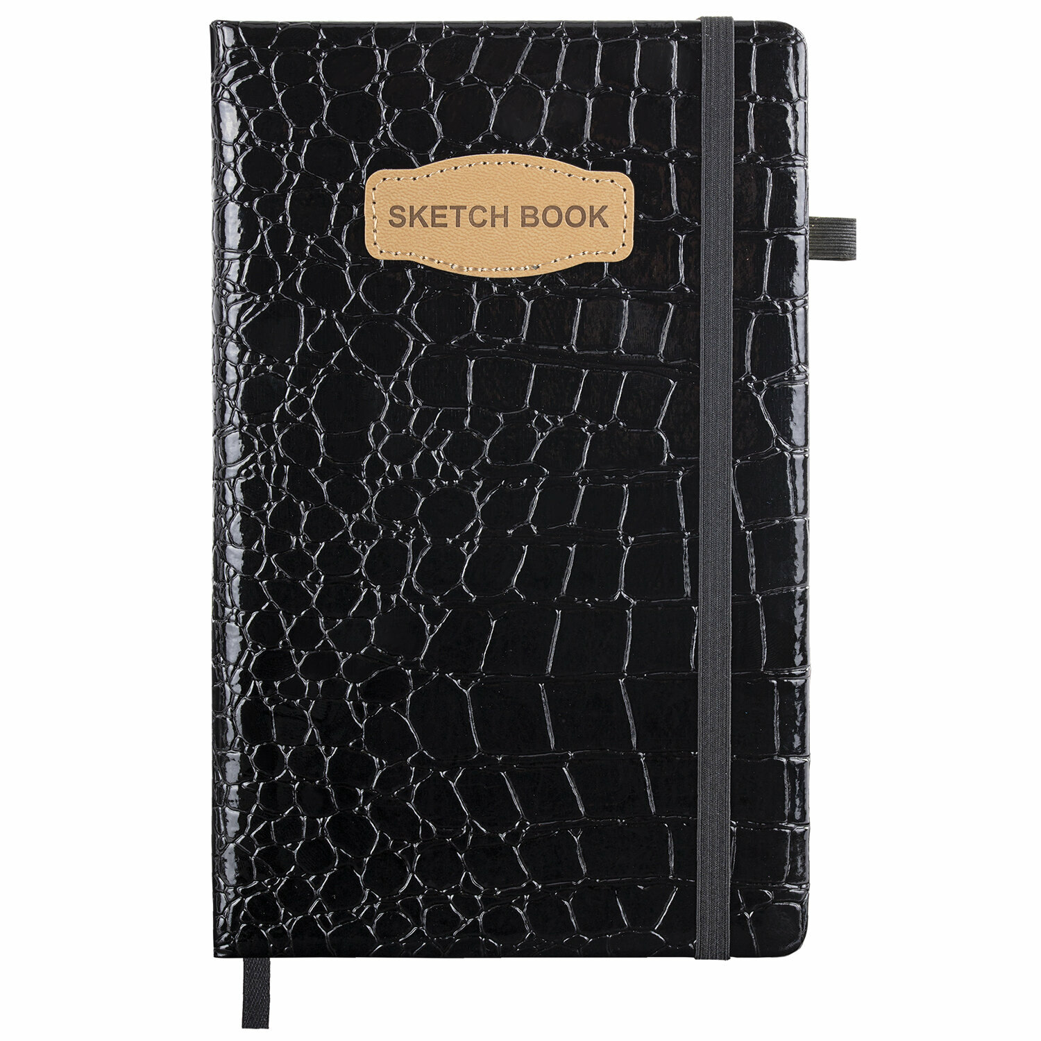 Упаковка 2 шт. Скетчбук, слоновая кость 140 г/м2, 130х210 мм, 80 л, Кожзам, резинка, BRAUBERG ART CLASSIC, CROCO, черный, 116470