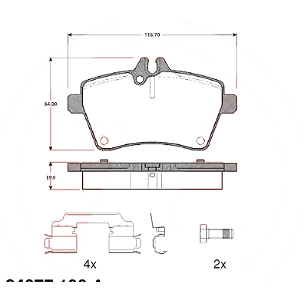 ZIMMERMANN 24077.190.4 (1694200320 / 1694200720 / 1694200920) колодки mer w169 / w245 04-12 (с датчиком изн / болты)