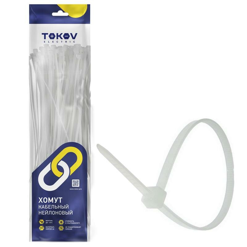 Набор хомутов кабельных TOKOV ELECTRIC нейлоновые, белый, 4.8х200 мм, 100 шт