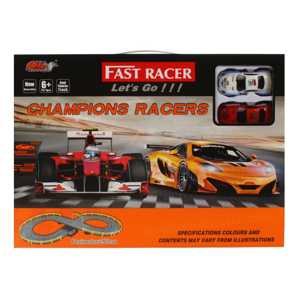 Автотрек электрический 'Fast Racer', 292см, с машинками, для детей 6+