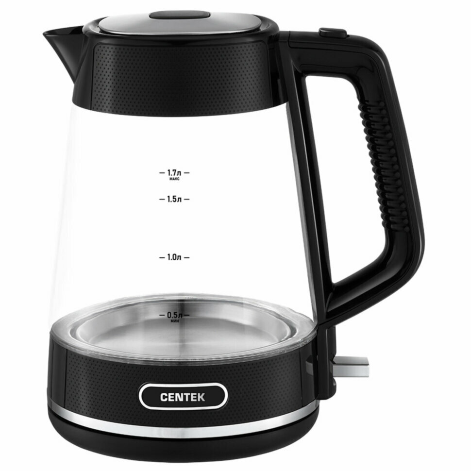 Чайник CENTEK CT-1014, 1,7 л, 2200 Вт, закрытый нагревательный элемент, стекло, черный, CT-1014 Black, 457623