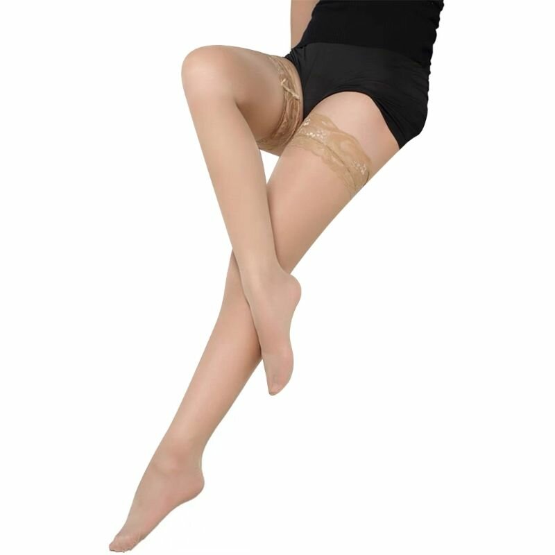 Чулки до бедра с кружевом, Коричневый кружевной силикон