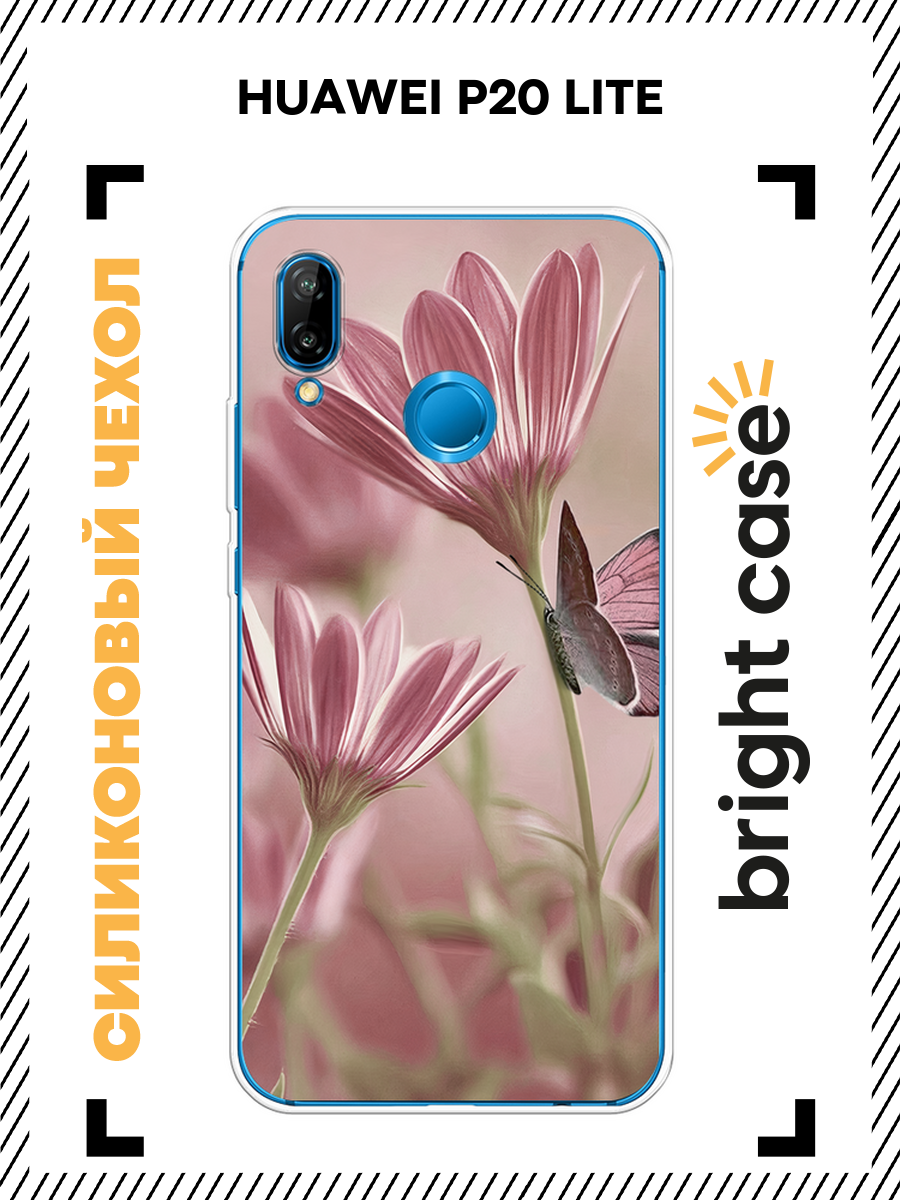 Чехол на Huawei P20 Lite/Nova 3E / Хуавей P20 Lite/Хуавей Нова 3Е с принтом Цветы и бабочка
