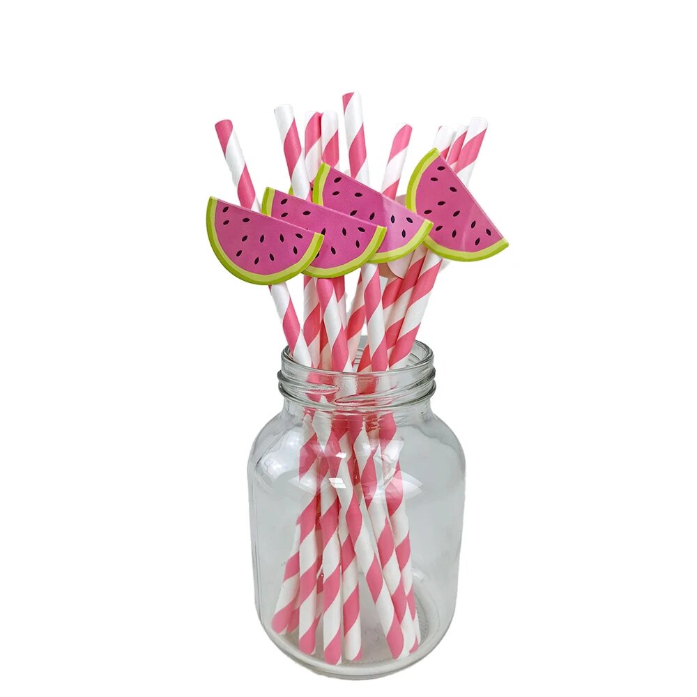 Бумажные соломинки с фруктами Розовый, 10pcs, Straws-E