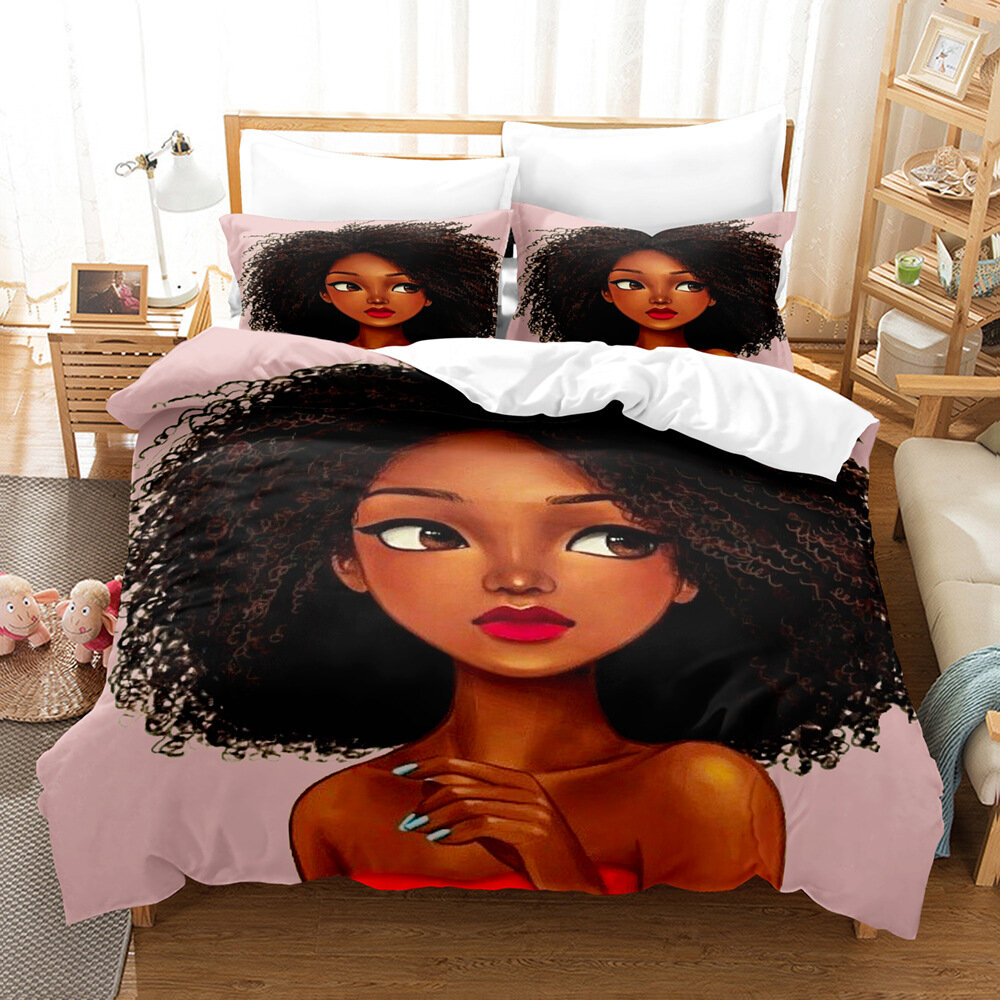 Комплект постельного белья из трех предметов с рисунком черной девочки, комплект постельного белья с 3D-печатью, разные размеры
