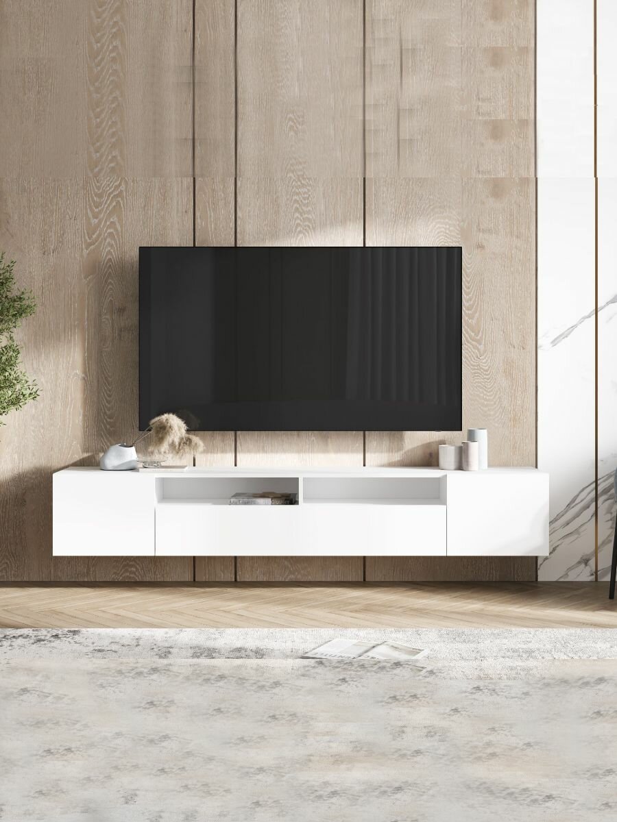 Тумба ТВ МИФ Сити 2000х330х346, для дома, дачи, гостиной, Белый