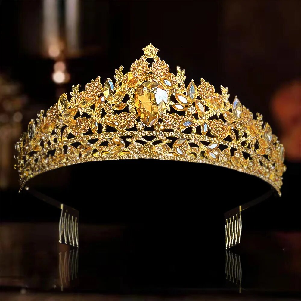 DIEZI фиолетовая тиара из горного хрусталя gold yellow